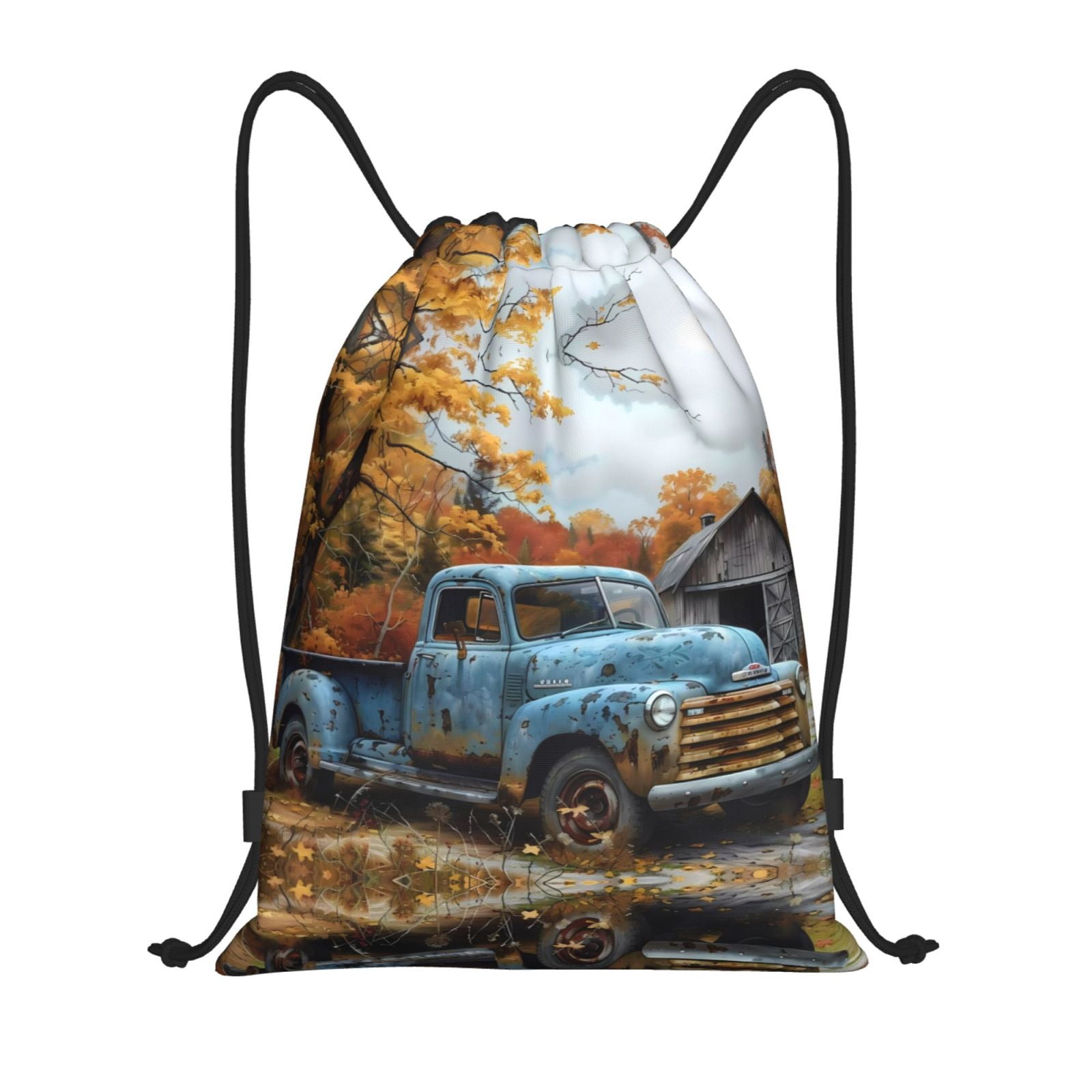 Drawstring Backpack - Rustic Vintage Truck Autumn Cheer Gym Bag for ...