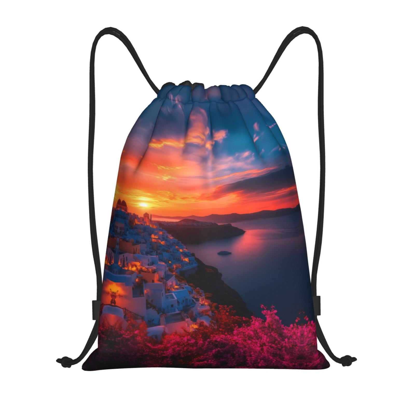 Drawstring Backpack - Santorini Sunset Bliss Splash Proof Small ...