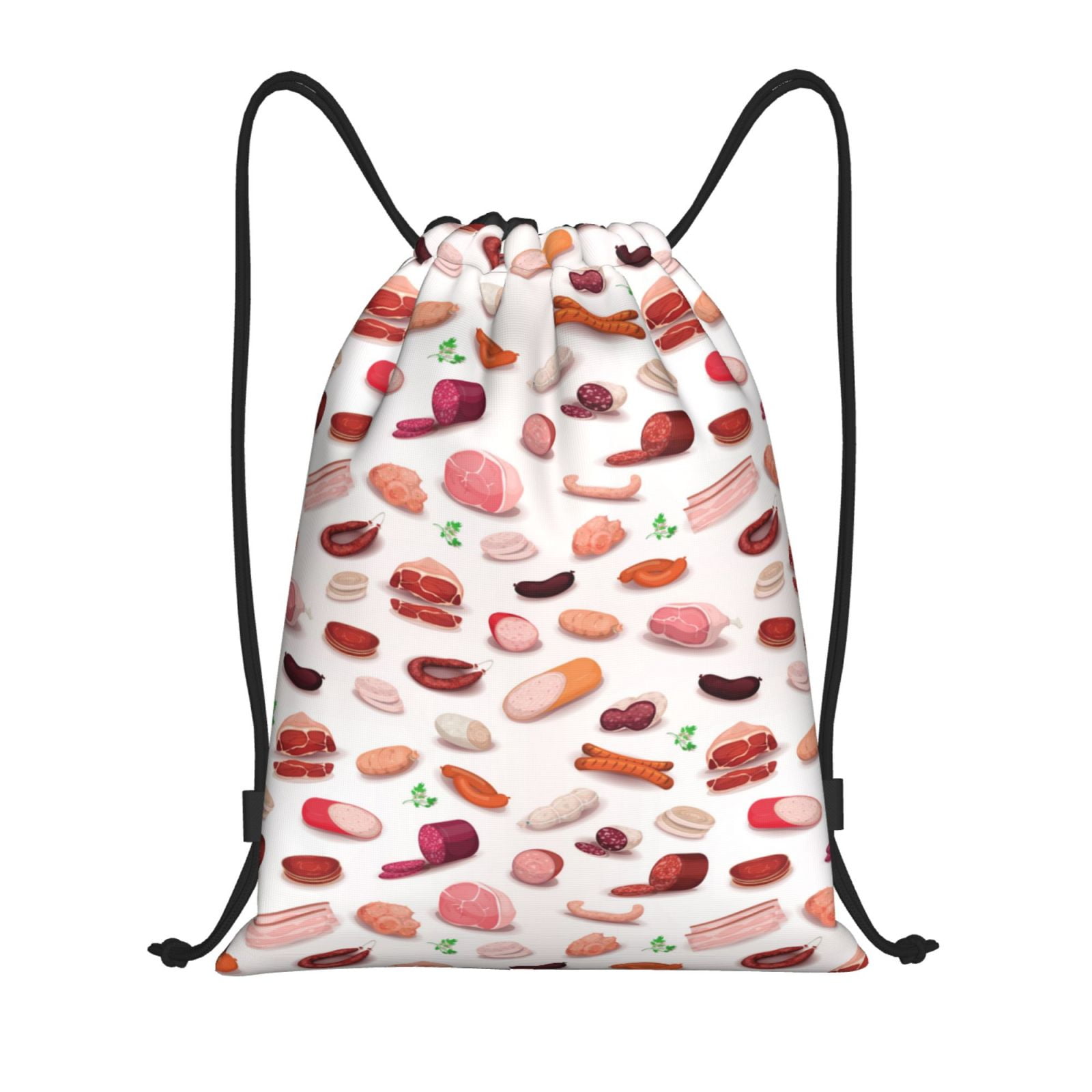 Drawstring Backpack, Sausage Ham Print Light Waterproof Sports Gym Bag ...