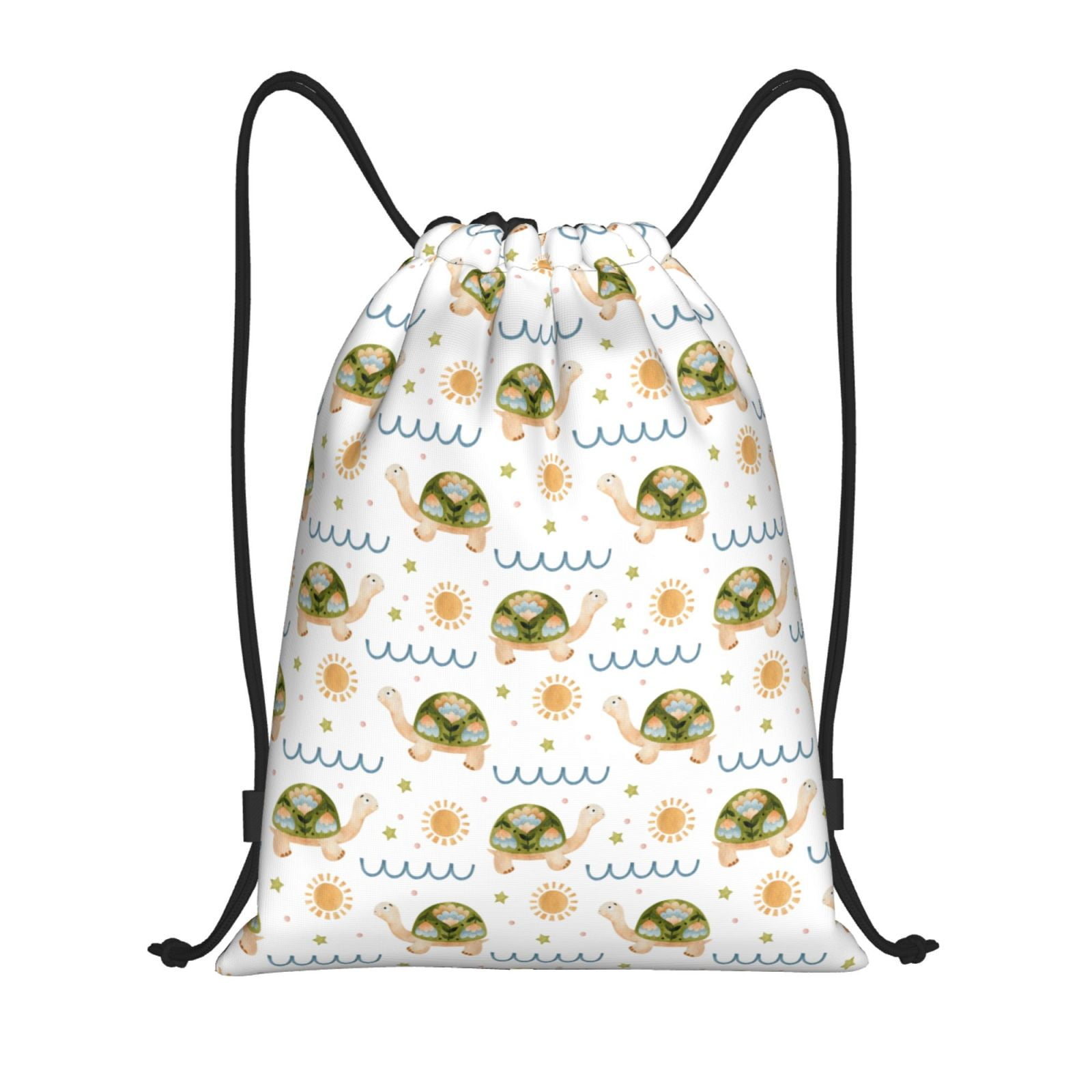 Drawstring Backpack, Sea Turtle Basking in the Sun Light Waterproof ...