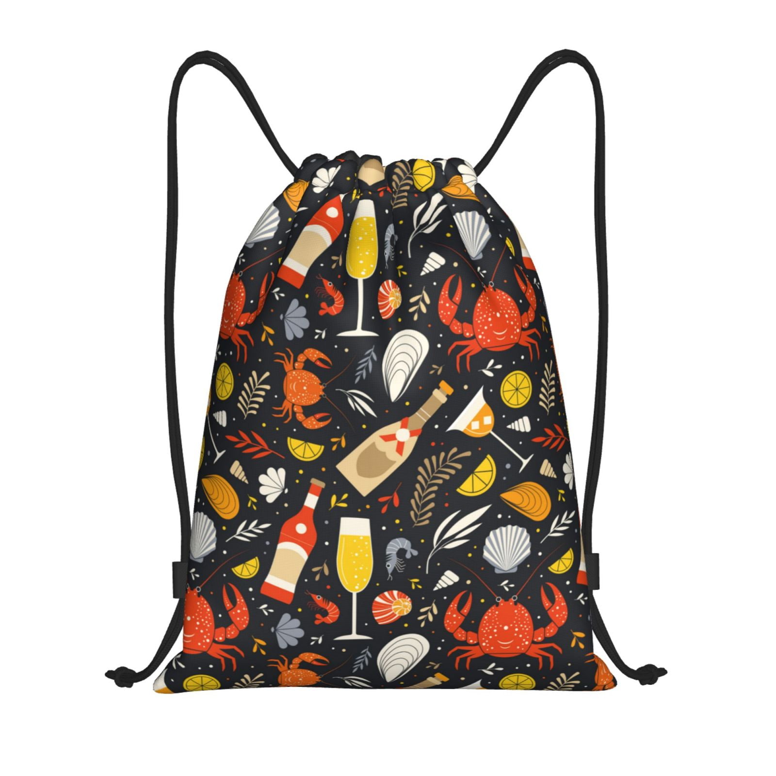 Drawstring Backpack - Seafood And Drinks Splash Proof Small Drawstring ...