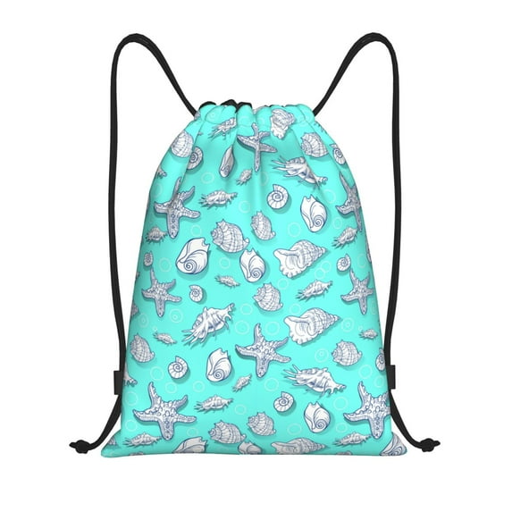 Drawstring Backpack, Seashell And Starfish Light Waterproof Sports Gym ...