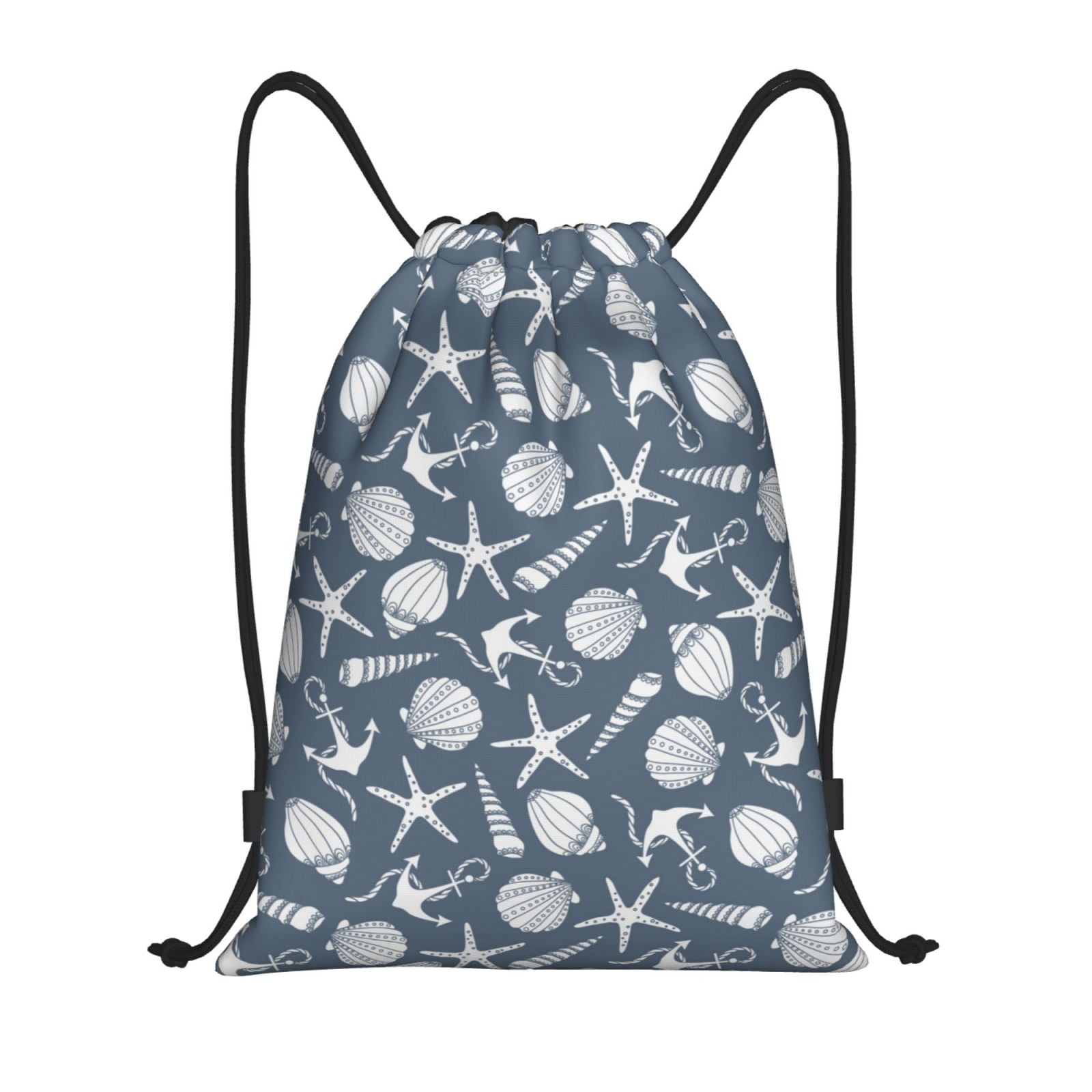 Drawstring Backpack Seashells anchors starfishes vintage Sports Gym Bag ...