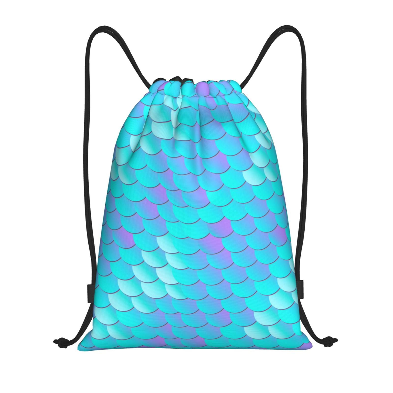 Drawstring Backpack - Sequins texture blue fish scale Cheer Gym Bag for ...