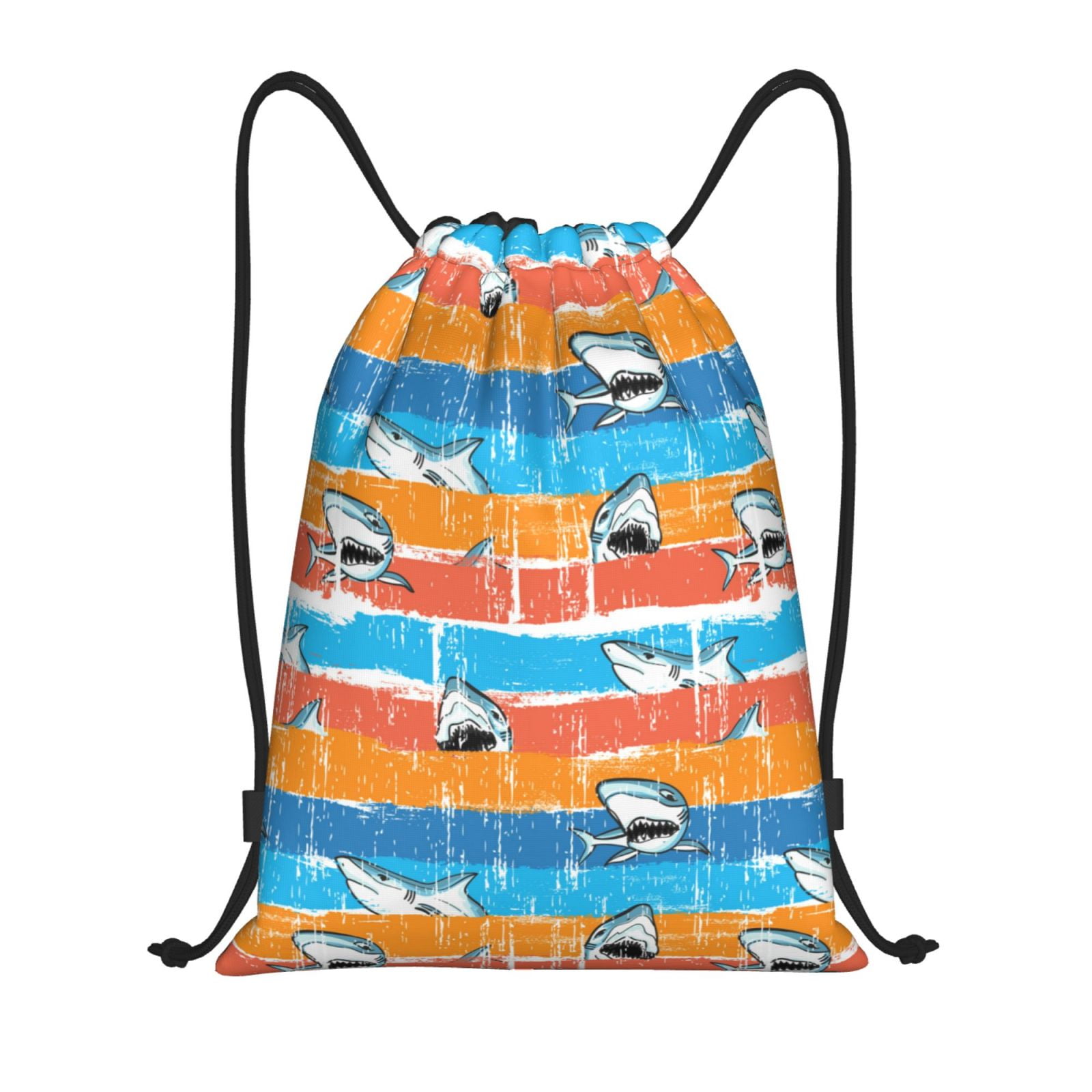 Drawstring Backpack - Shark On Line Splash Proof Small Drawstring Gym ...
