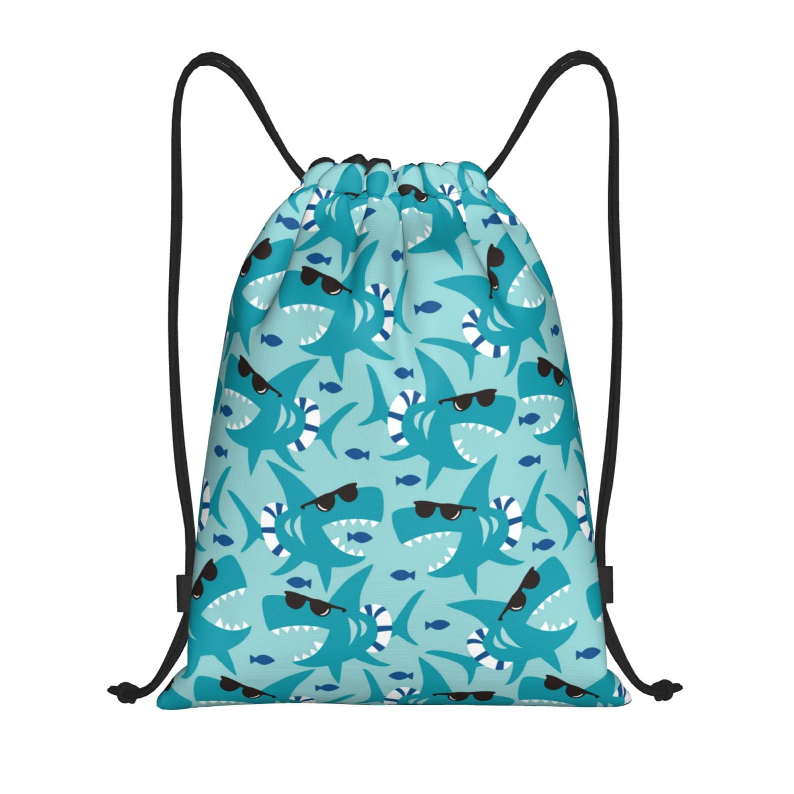 Drawstring Backpack - Shark Wearing Sunglasses Cheer Gym Bag for Women ...