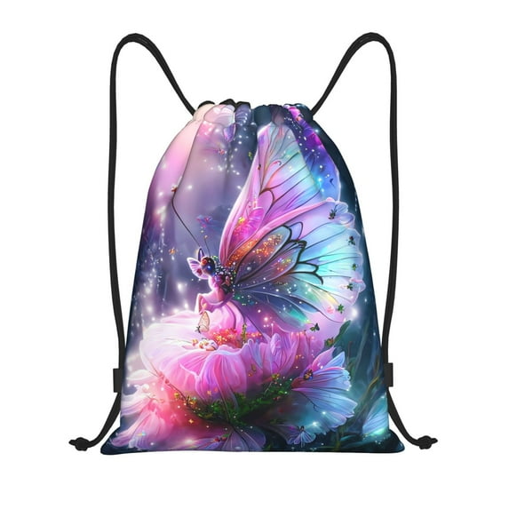 Drawstring Backpack, Shiny Butterfly Light Waterproof Sports Gym Bag ...
