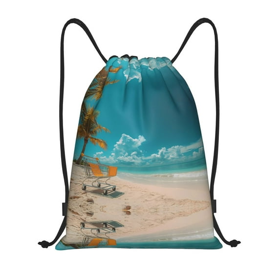 Drawstring Backpack, Shopping Cart On Tropical Beach Light Waterproof ...