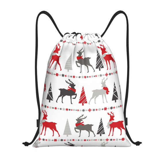 Drawstring Backpack - Simple Elk Deer Christmas Tree Splash Proof Small ...