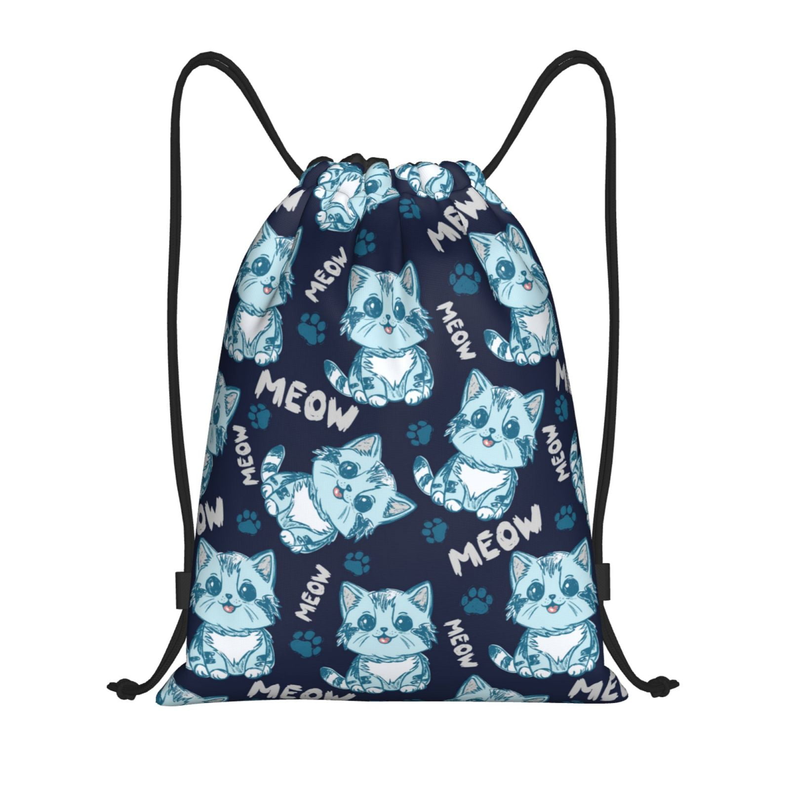 Drawstring Backpack Sketch Cartoon Cat Paw Blue Sports Gym Bag for Men ...