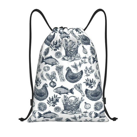 Drawstring Backpack, Sketch Chicken Fish Vegetable Light Waterproof ...
