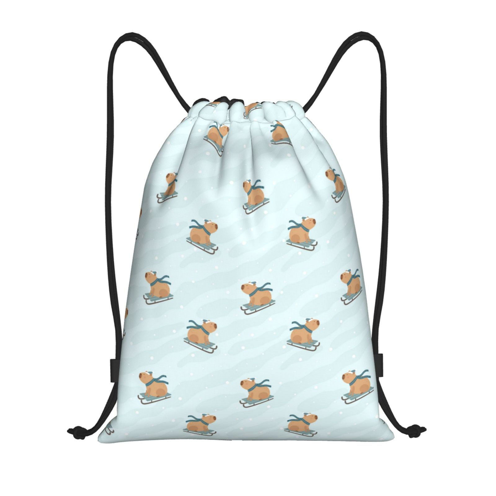 Drawstring Backpack, Skiing Capybaras Light Waterproof Sports Gym Bag Draw String Back Bag for ...