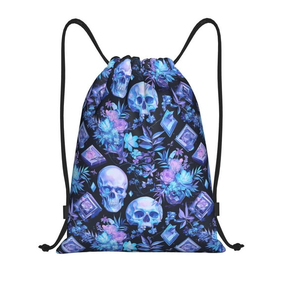 Drawstring Backpack - Skull blue crystal flower Gym Bag for Women Men ...