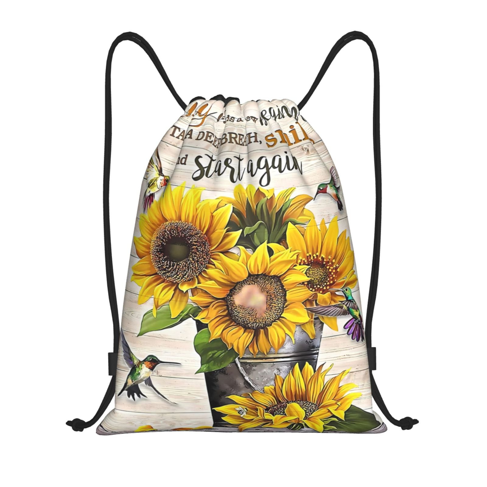 Drawstring Backpack, Smile Sunflower Bee Bird Light Waterproof Sports ...