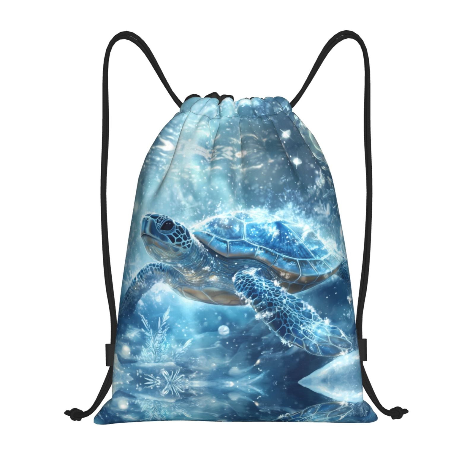 Drawstring Backpack, Snowy Plants Turtle Light Waterproof Sports Gym ...
