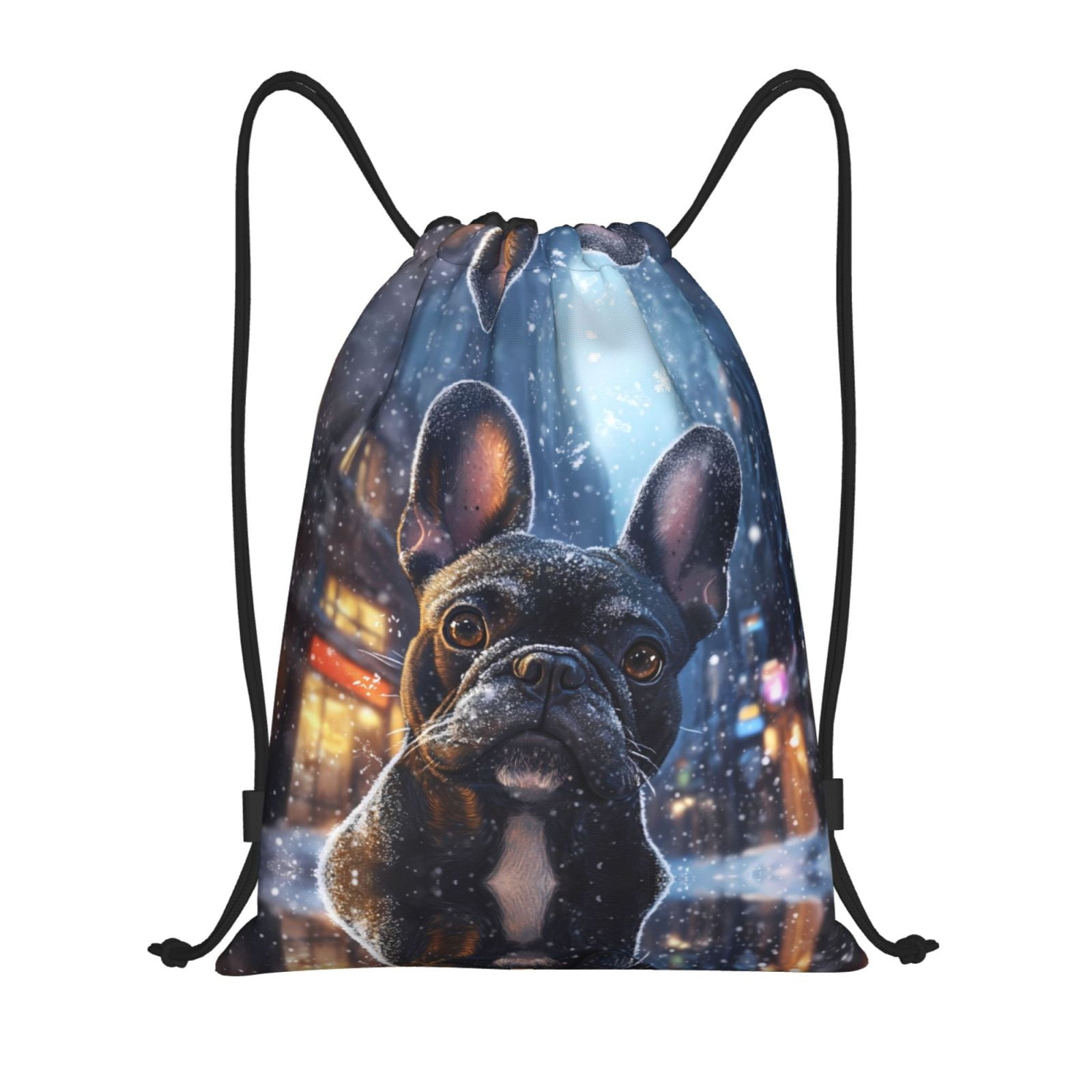 Drawstring Backpack Snowy Streets Bulldog Gaze Sports Gym Bag for Men ...