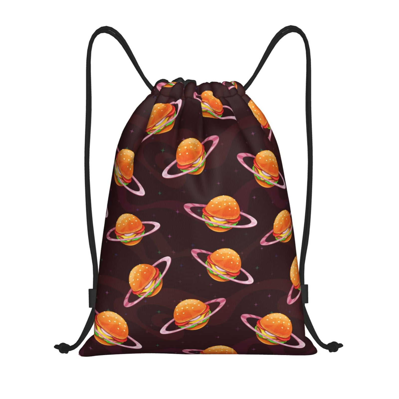 Drawstring Backpack - Space Hamburger Pattern Cheer Gym Bag for Women ...