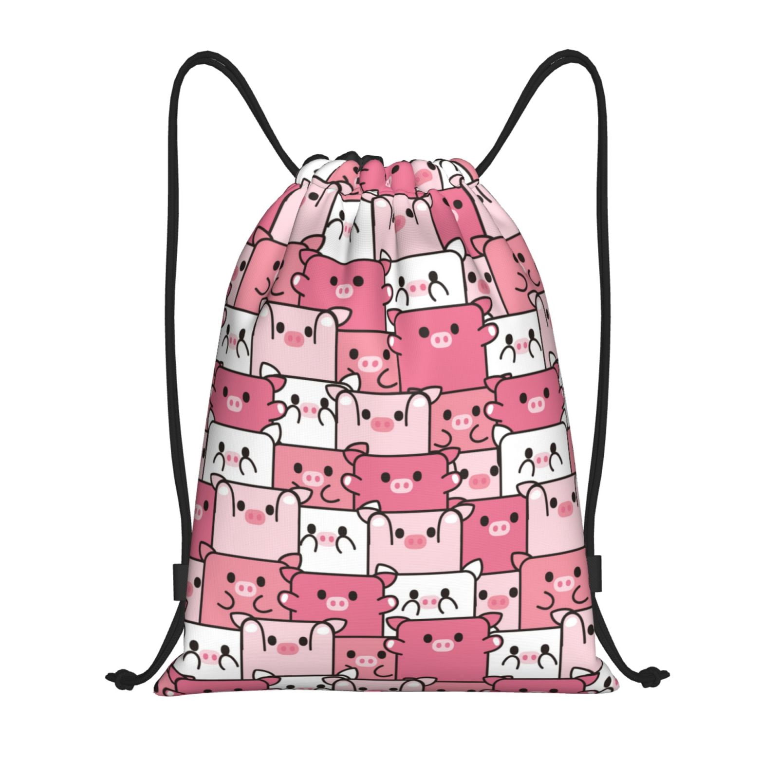 Drawstring Backpack - Square Cute Pig Pink Splash Proof Small ...