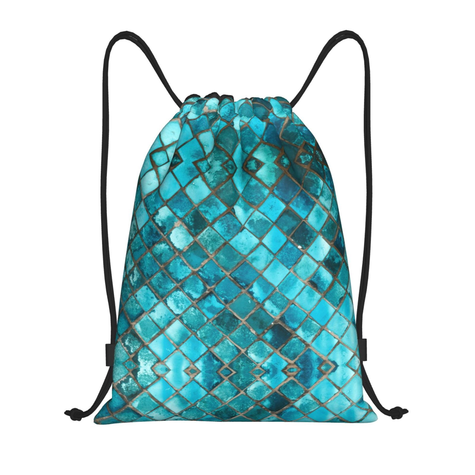 Drawstring Backpack, Square Glass Mosaic Light Waterproof Sports Gym ...
