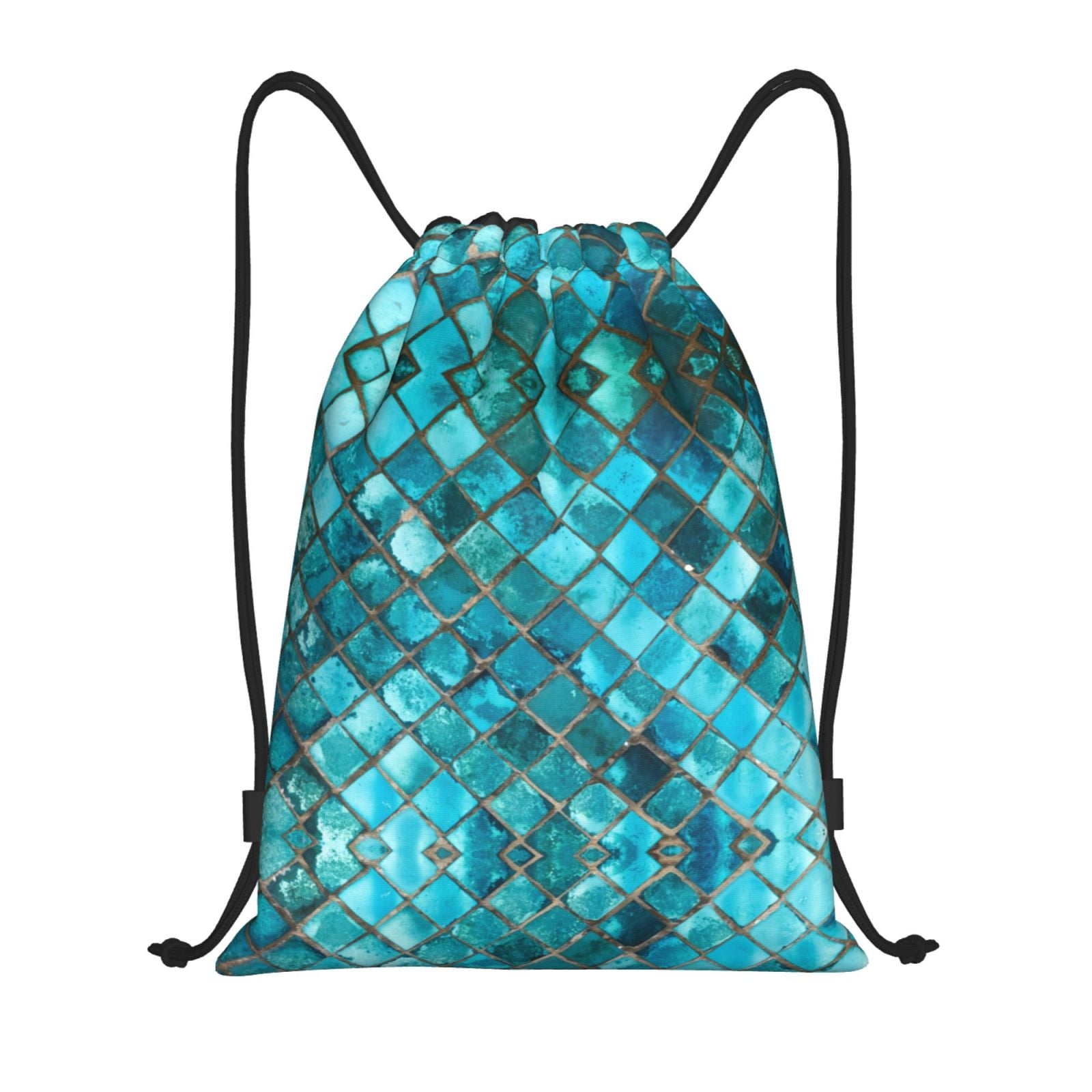 Drawstring Backpack - Square Glass Mosaic Splash Proof Small Drawstring ...