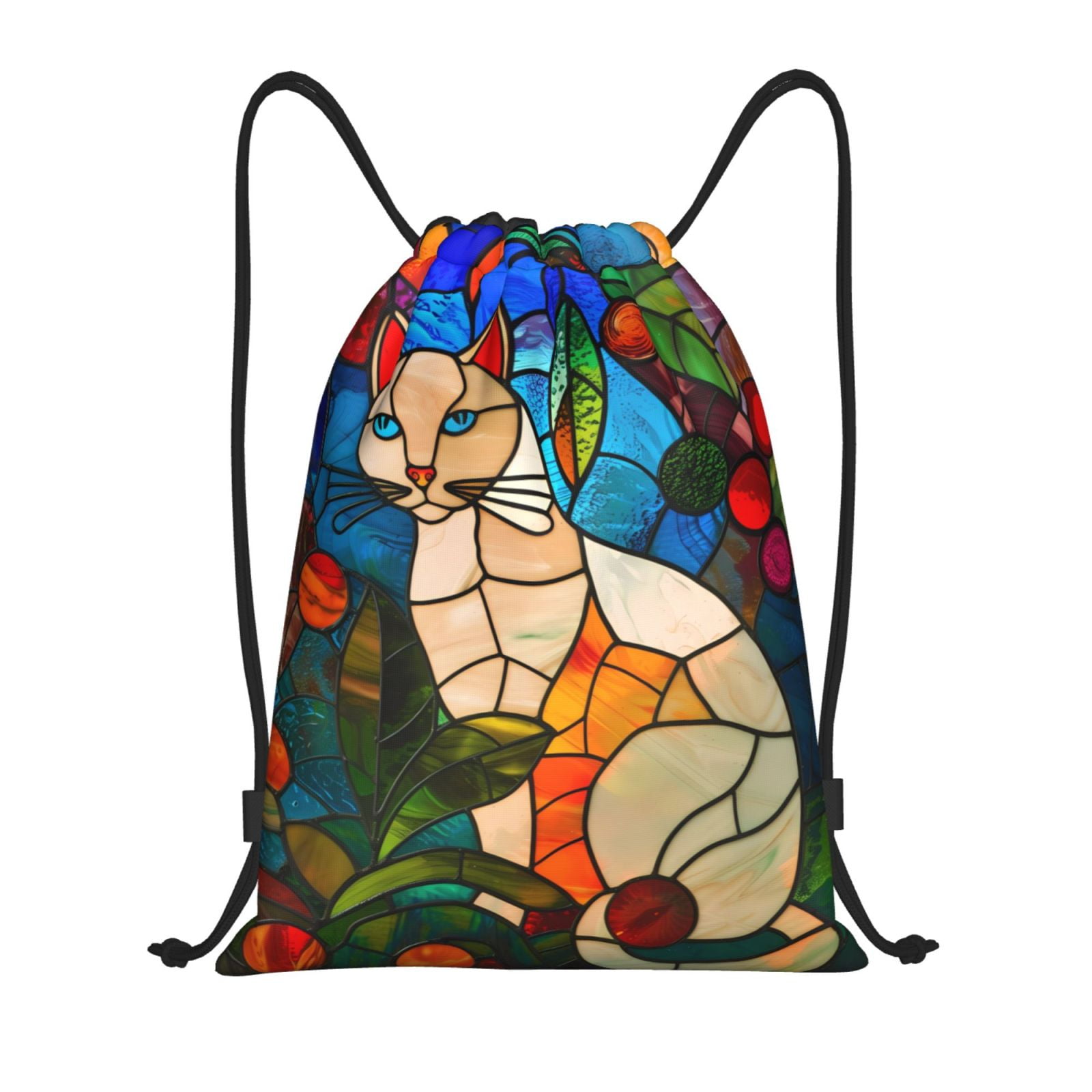 Drawstring Backpack - Stained Glass Cat Art Splash Proof Small ...