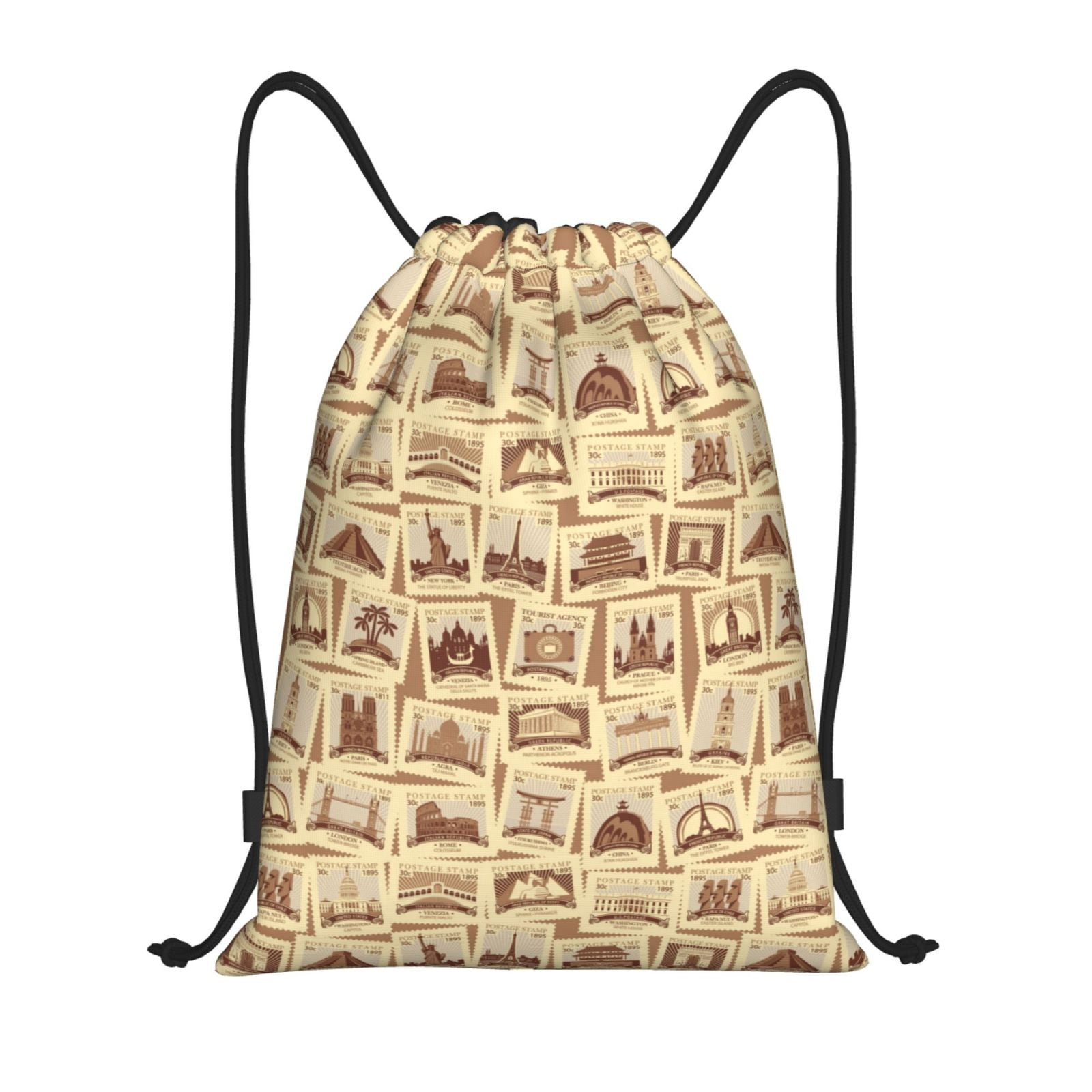 Drawstring Backpack - Stamp Pattern Vintage Cheer Gym Bag for Women Men ...
