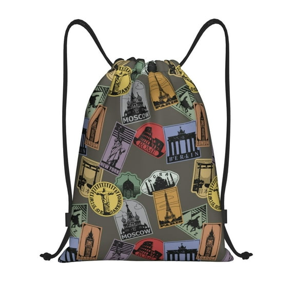 Drawstring Backpack, Stamp worlds Pattern Light Waterproof Sports Gym ...