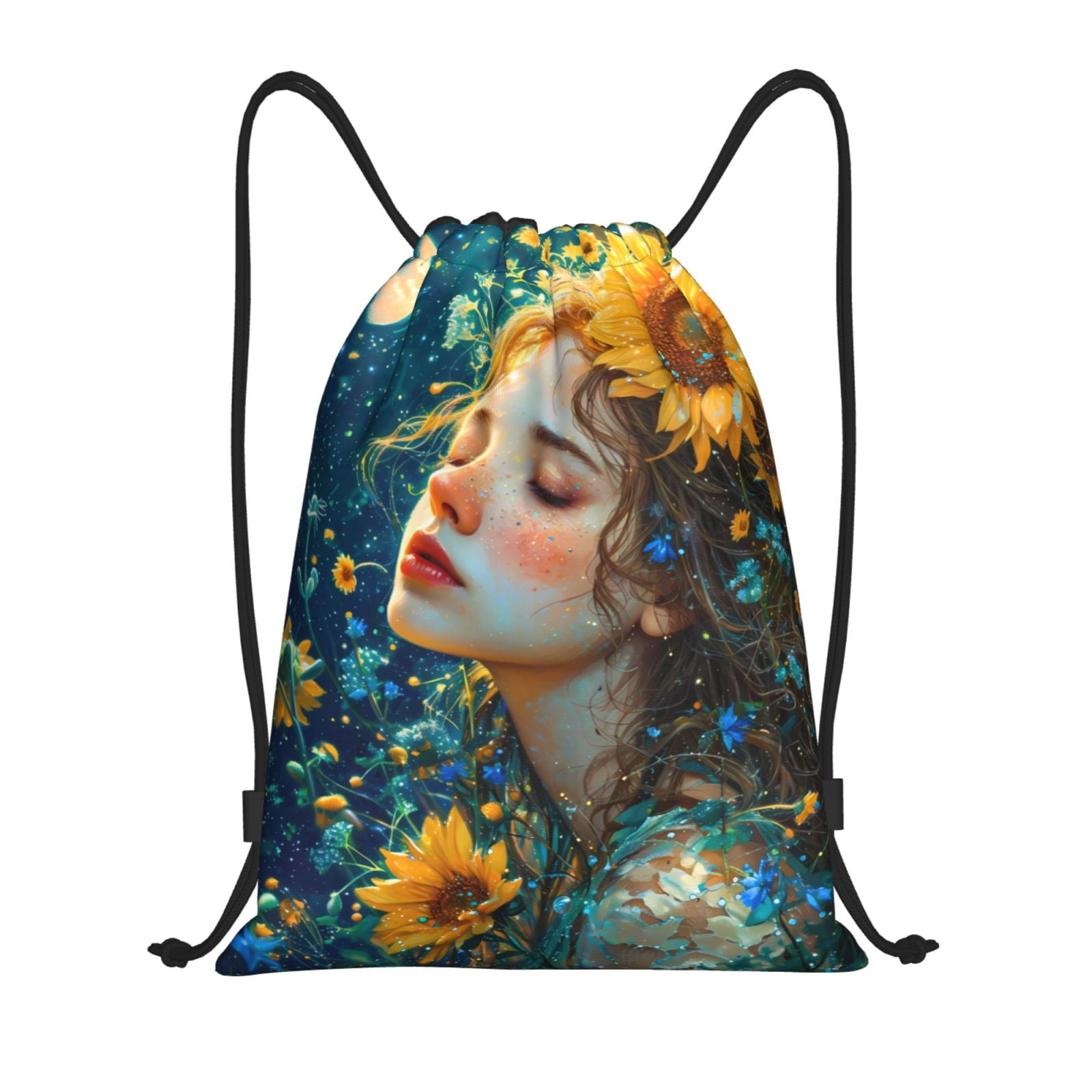 Drawstring Backpack - Starry Sky Sunflower Princess Cheer Gym Bag for ...