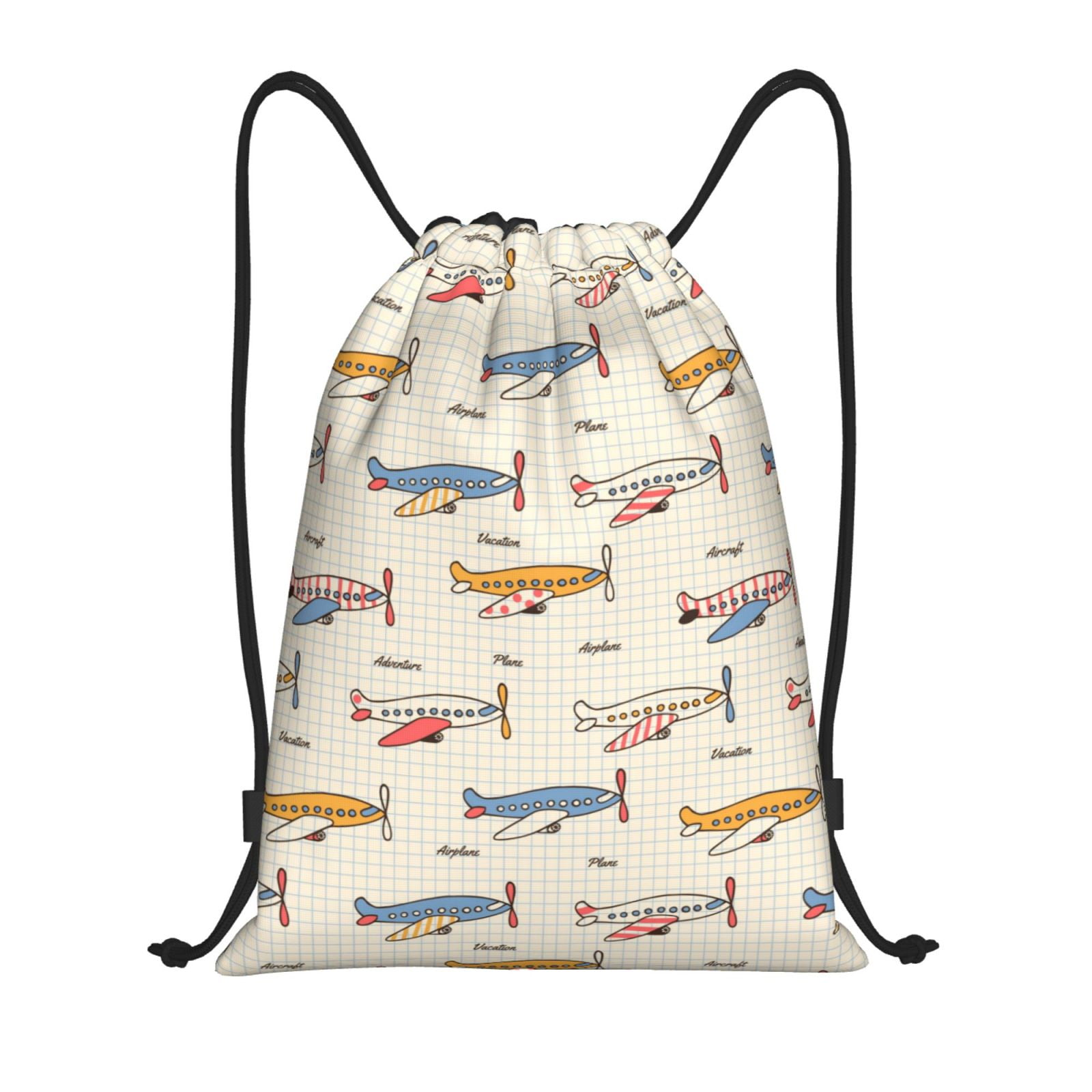Drawstring Backpack - Striped Vintage Planes Splash Proof Small ...