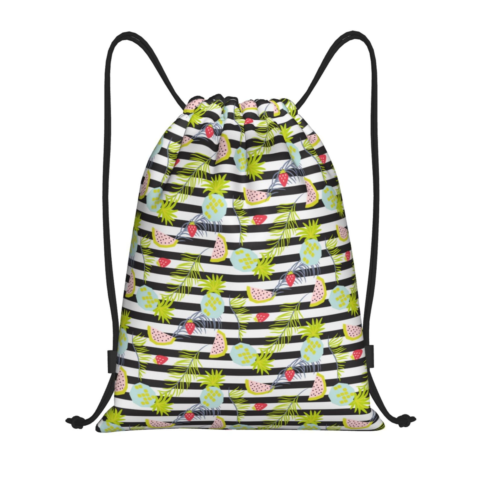 Drawstring Backpack - Striped With Palm Tree Branches Splash Proof ...