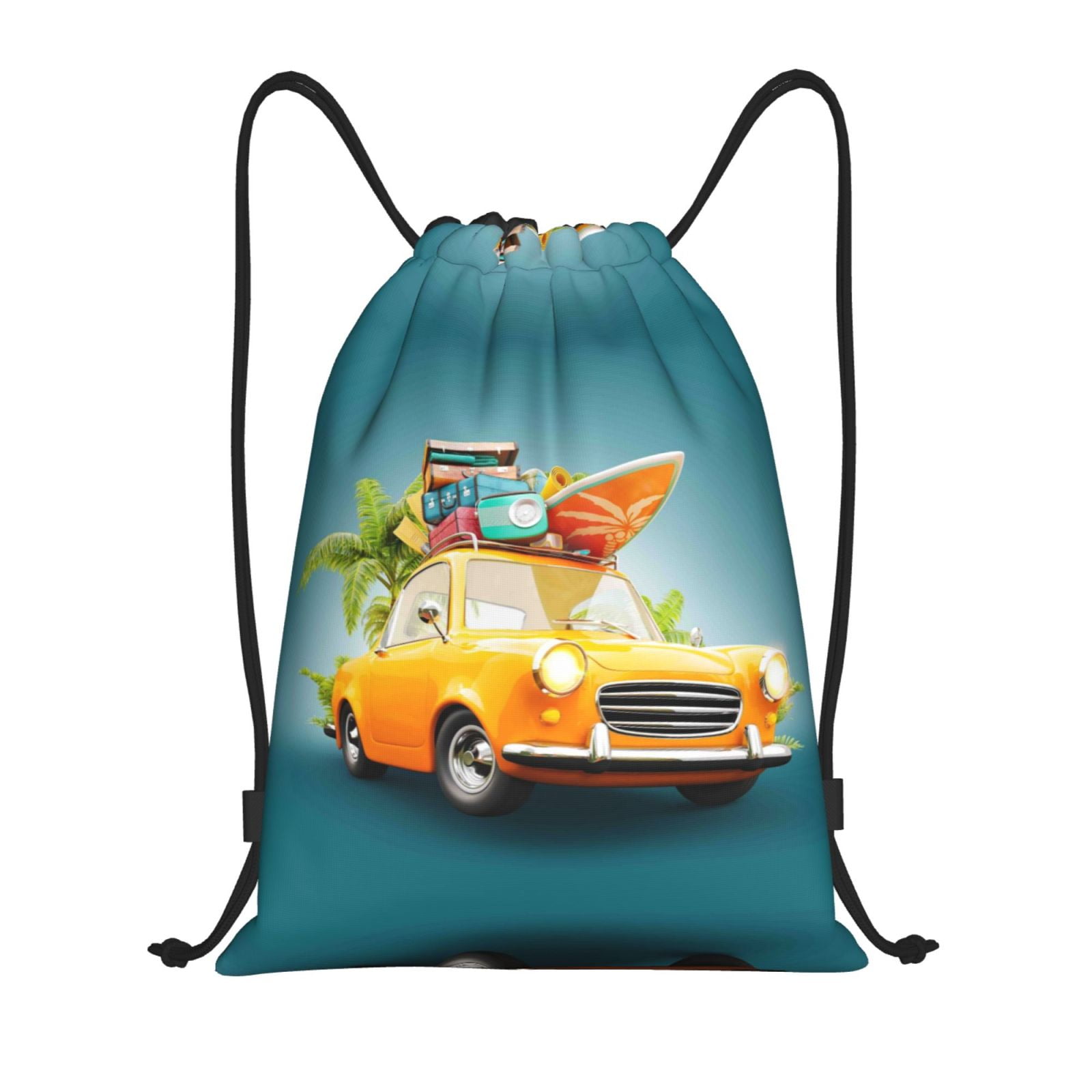 Drawstring Backpack, Summer Funny Retro Car With Surfboard Light ...