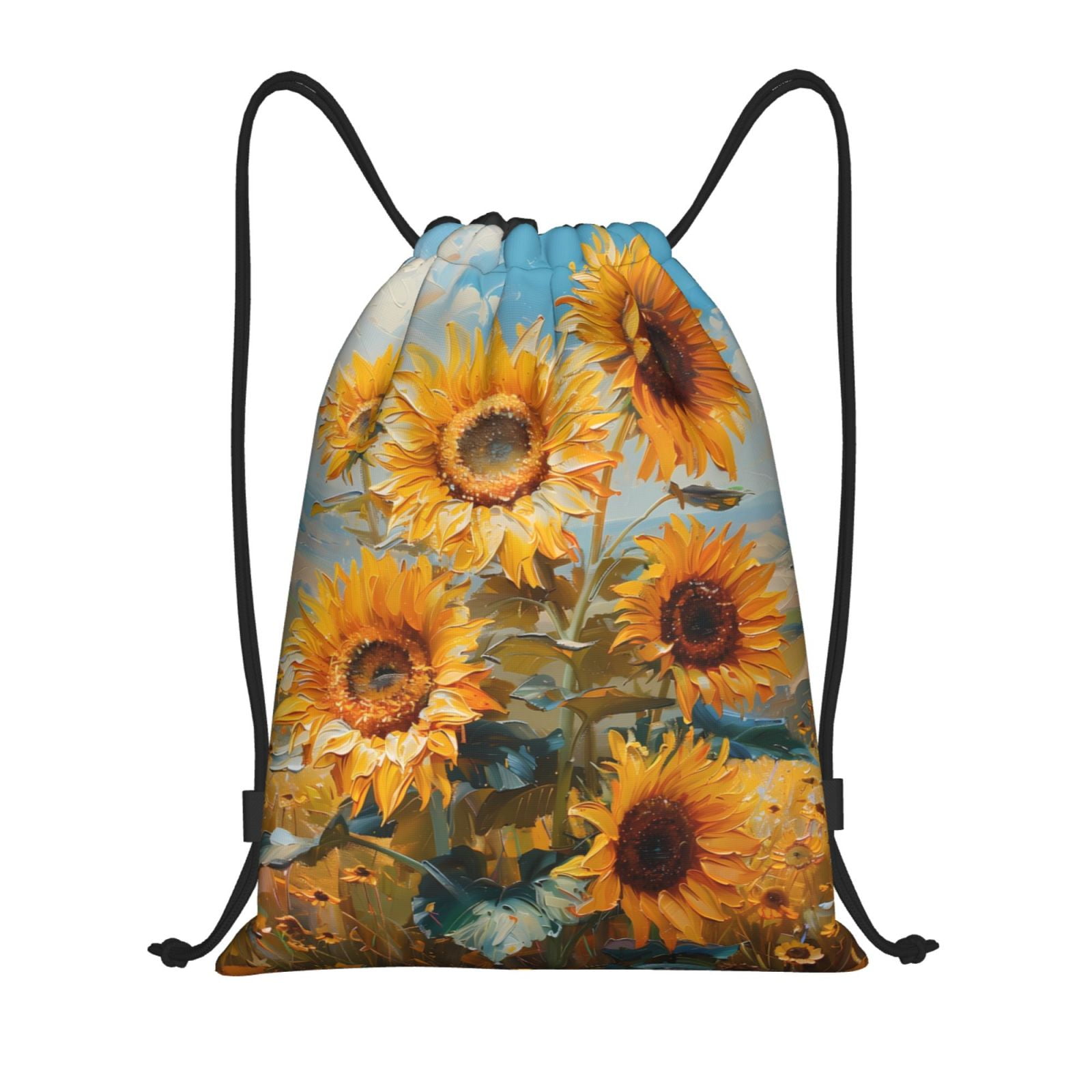 Drawstring Backpack, Sunflower Field Art Light Waterproof Sports Gym ...