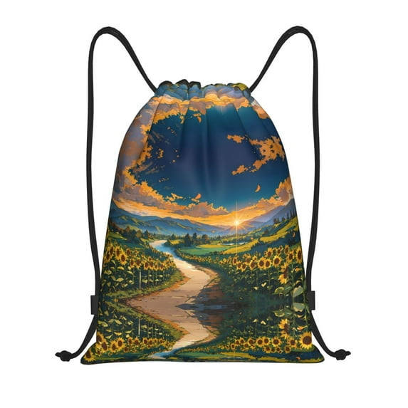 Drawstring Backpack, Sunflowers At Sunset Light Waterproof Sports Gym ...