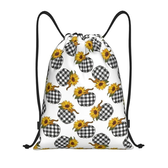 Drawstring Backpack, Sunflowers pumpkins plaid checkered Light ...