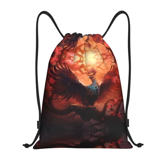 Drawstring Backpack, Sunset Blossoms Phoenix Perch Light Waterproof ...