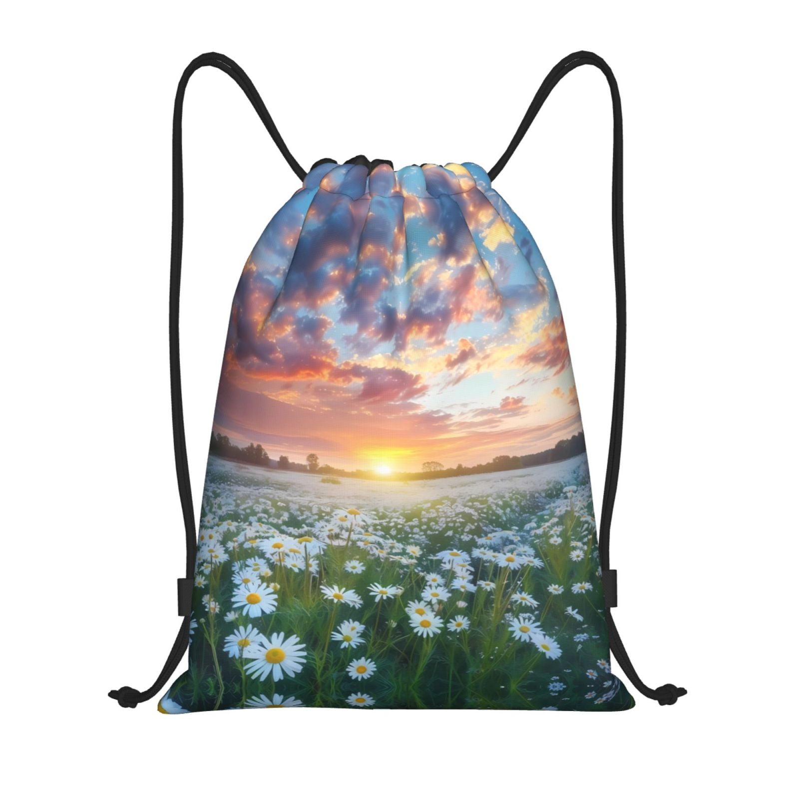 Drawstring Backpack, Sunset Daisy Meadow Light Waterproof Sports Gym ...