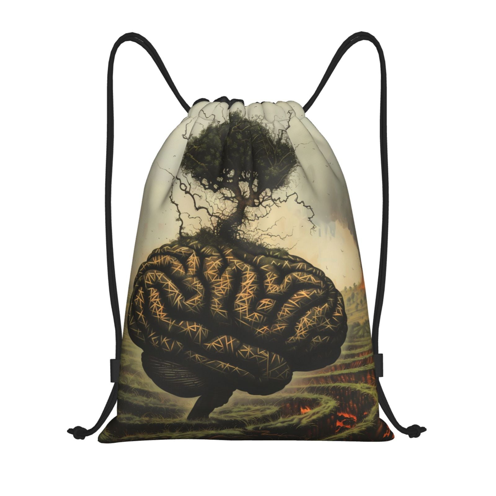 Drawstring Backpack - Surreal Brain Tree Splash Proof Small Drawstring ...