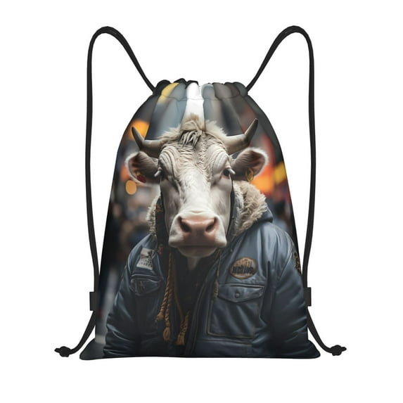 Drawstring Backpack, Surrealist Cow Light Waterproof Sports Gym Bag ...