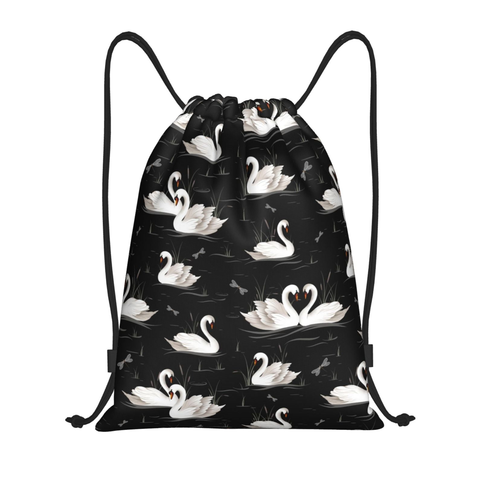 Drawstring Backpack, Swan And Dragonflies Light Waterproof Sports Gym ...