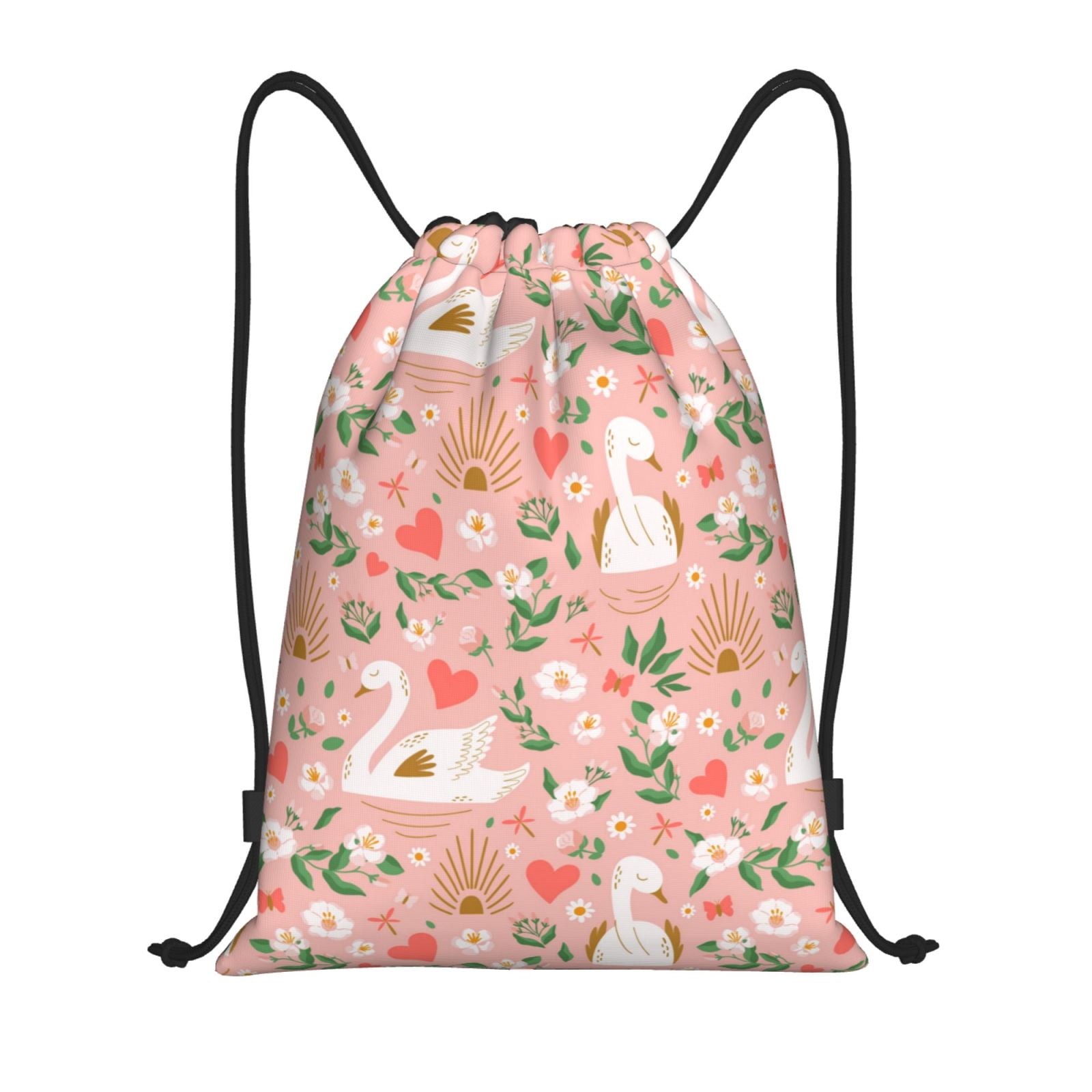 Drawstring Backpack, Swan And Flowers3 Light Waterproof Sports Gym Bag ...