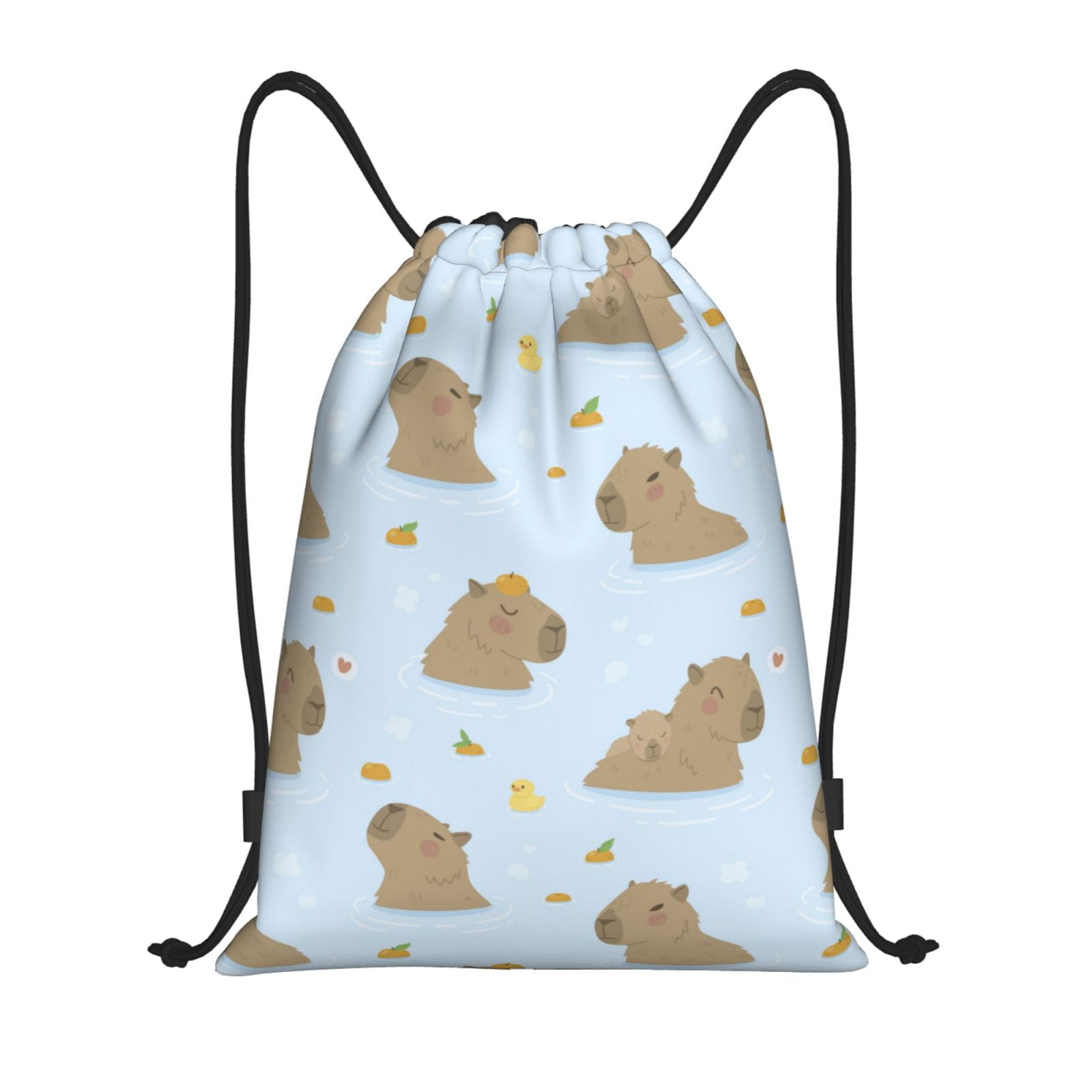 Drawstring Backpack, Swim Capybaras Duck Light Waterproof Sports Gym Bag Draw String Back Bag ...