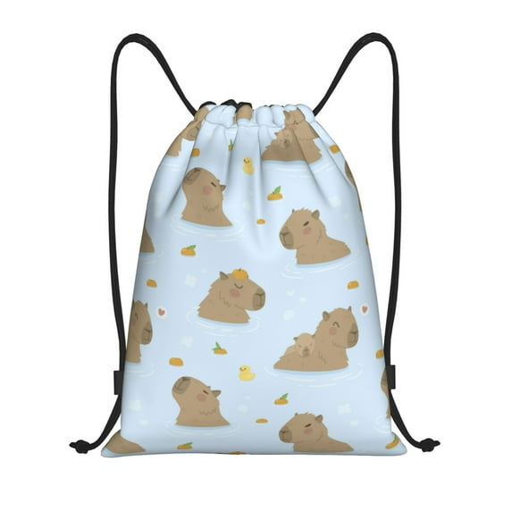 Drawstring Backpack, Swim Capybaras Duck Light Waterproof Sports Gym ...