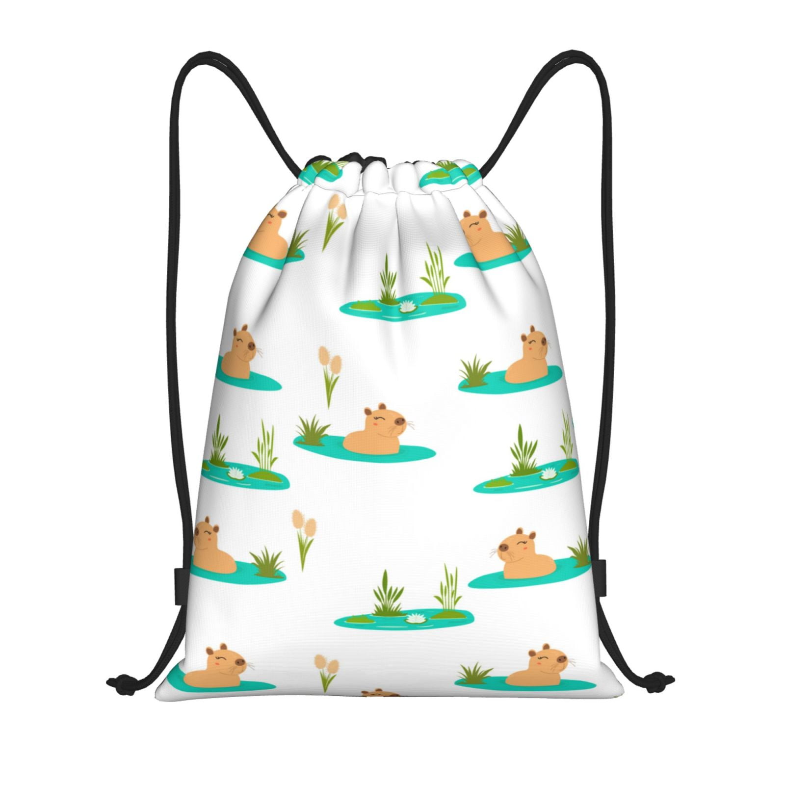 Drawstring Backpack - Swim Cute Capybaras Cheer Gym Bag for Women Men ...