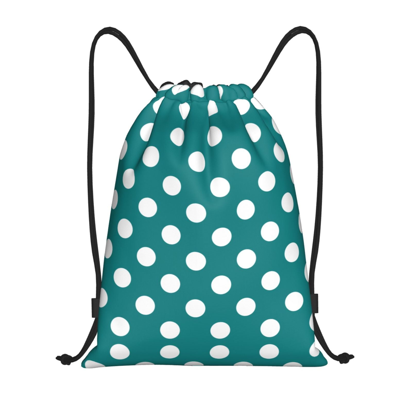 Drawstring Backpack, Teal And White Polka Dot Light Waterproof Sports ...