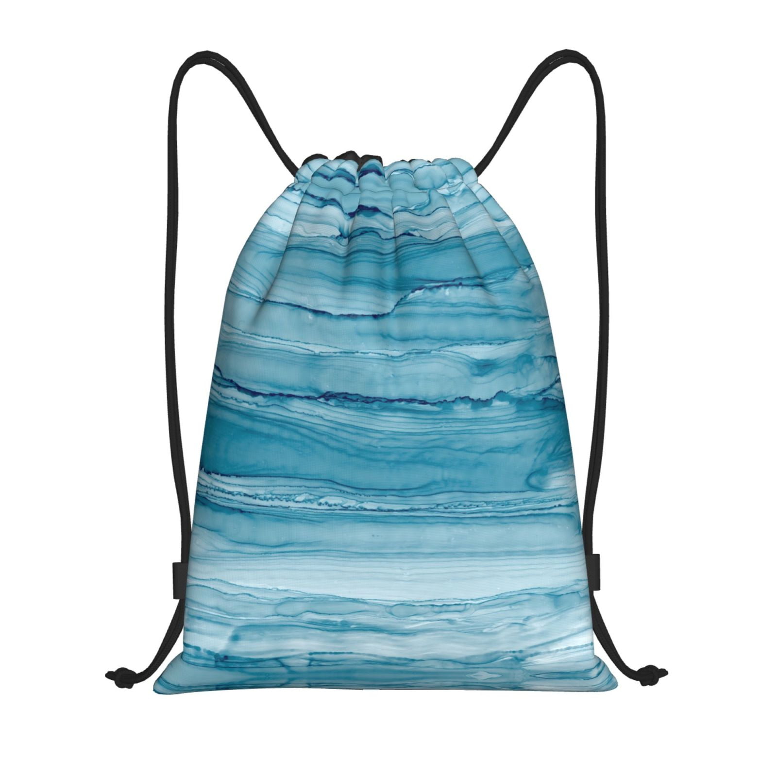Drawstring Backpack - Teal Turquoise Fluid Stripes Splash Proof Small ...