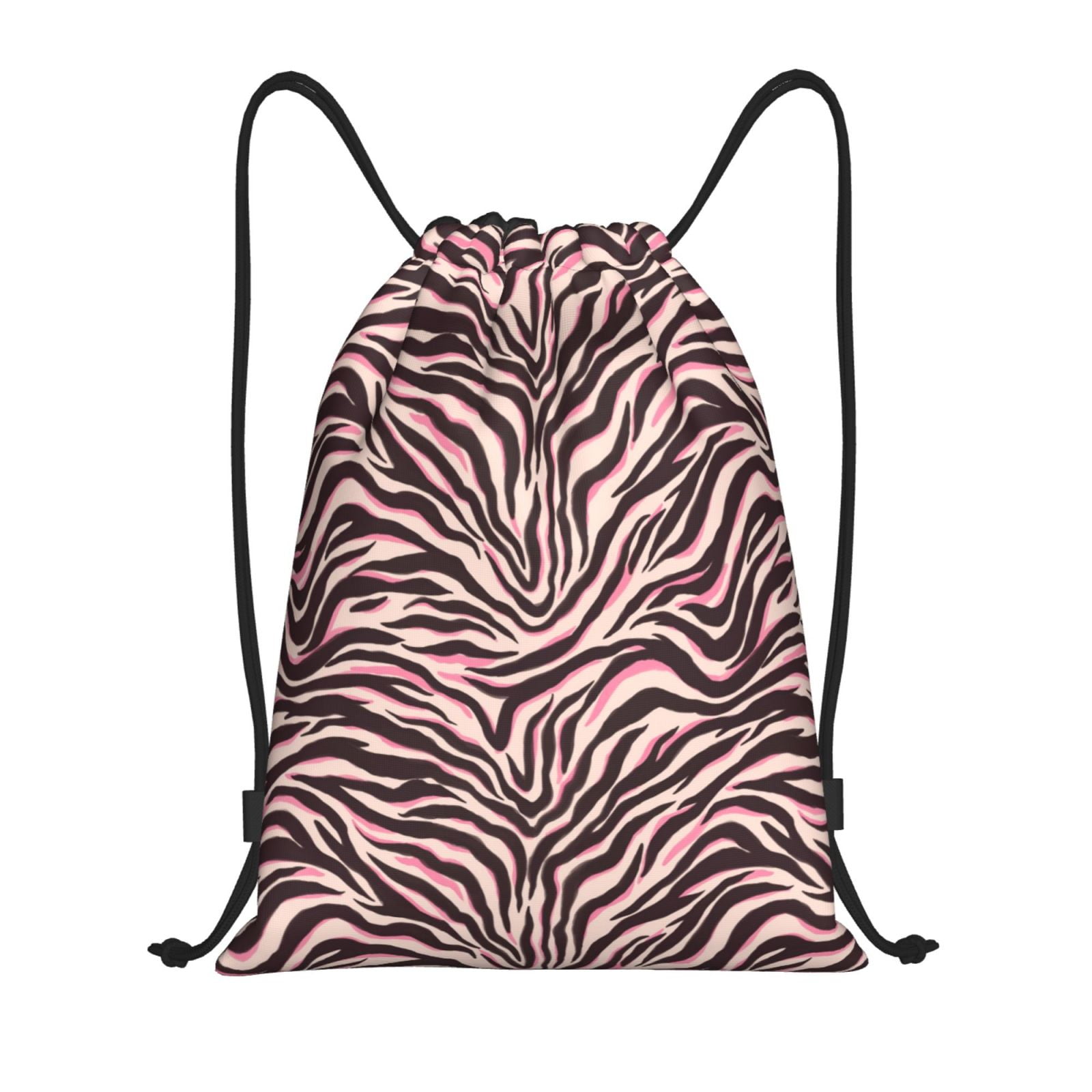 Drawstring Backpack, Tiger zebra stripes print pink Light Waterproof ...