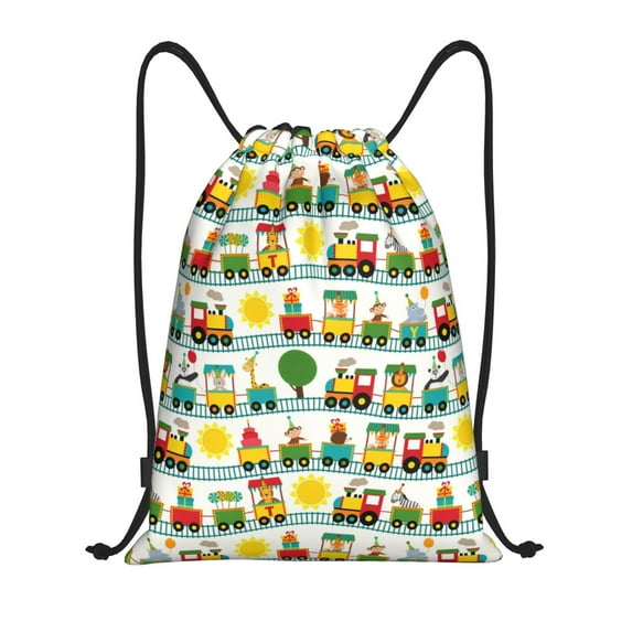 Drawstring Backpack, Train With Animals Light Waterproof Sports Gym Bag ...