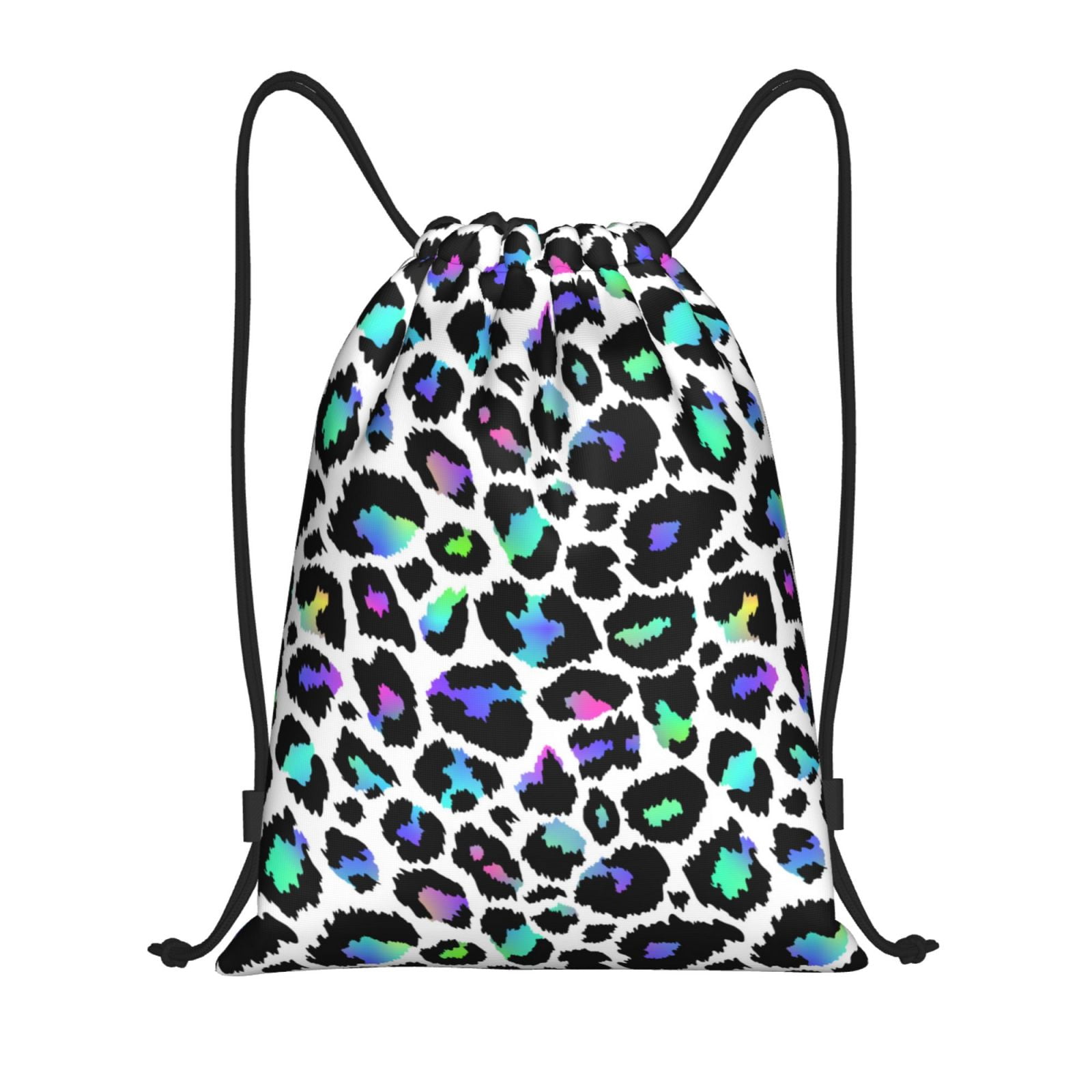 Drawstring Backpack, Trendy black rainbow Leopard Light Waterproof ...