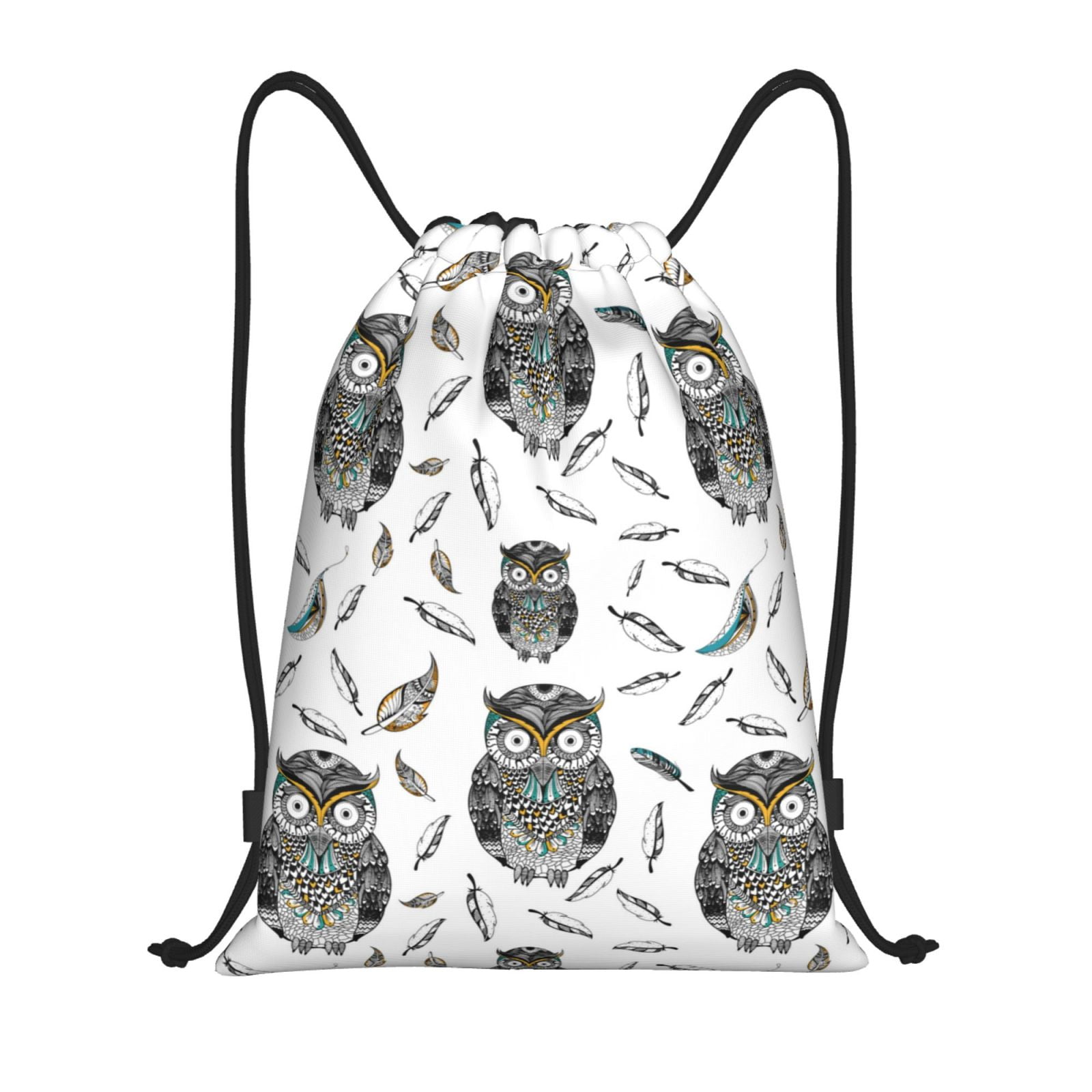 Drawstring Backpack - Tribal Owl Feathers Cheer Gym Bag for Women Men ...