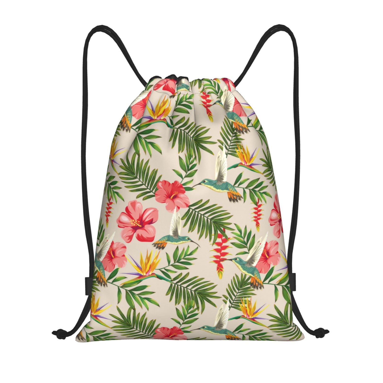 Drawstring Backpack - Tropical Flowering Hummingbird Splash Proof Small ...